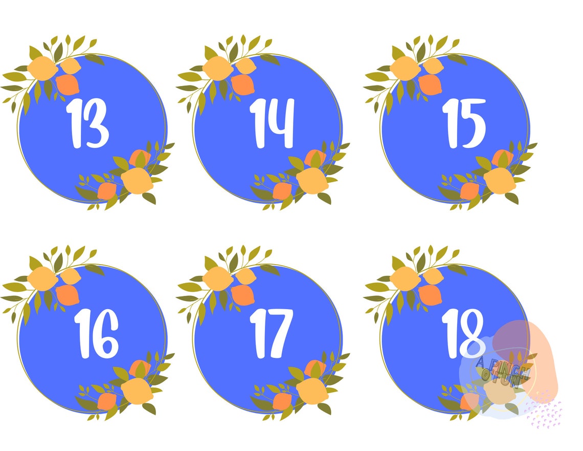 Printable Calendar Numbers 1 Through 31 Wall Decor Modern Colorful ...