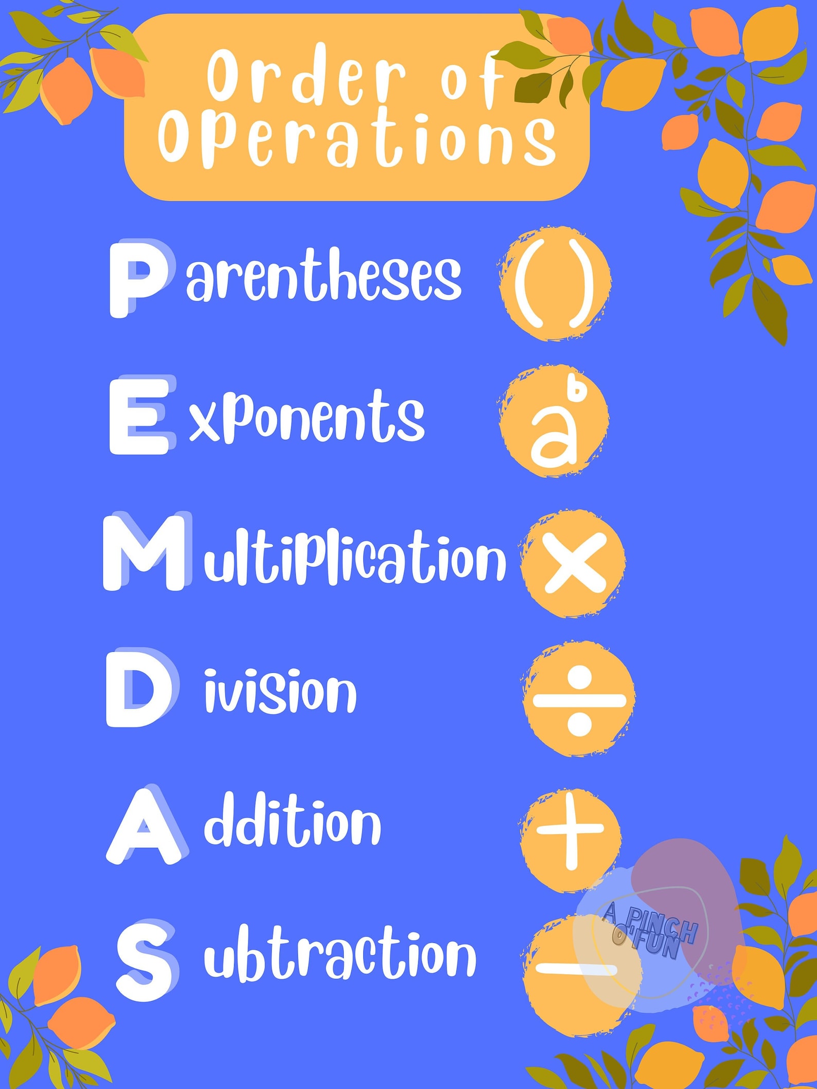 Printable PEMDAS Order of Operations Math Poster Wall Decor Modern ...