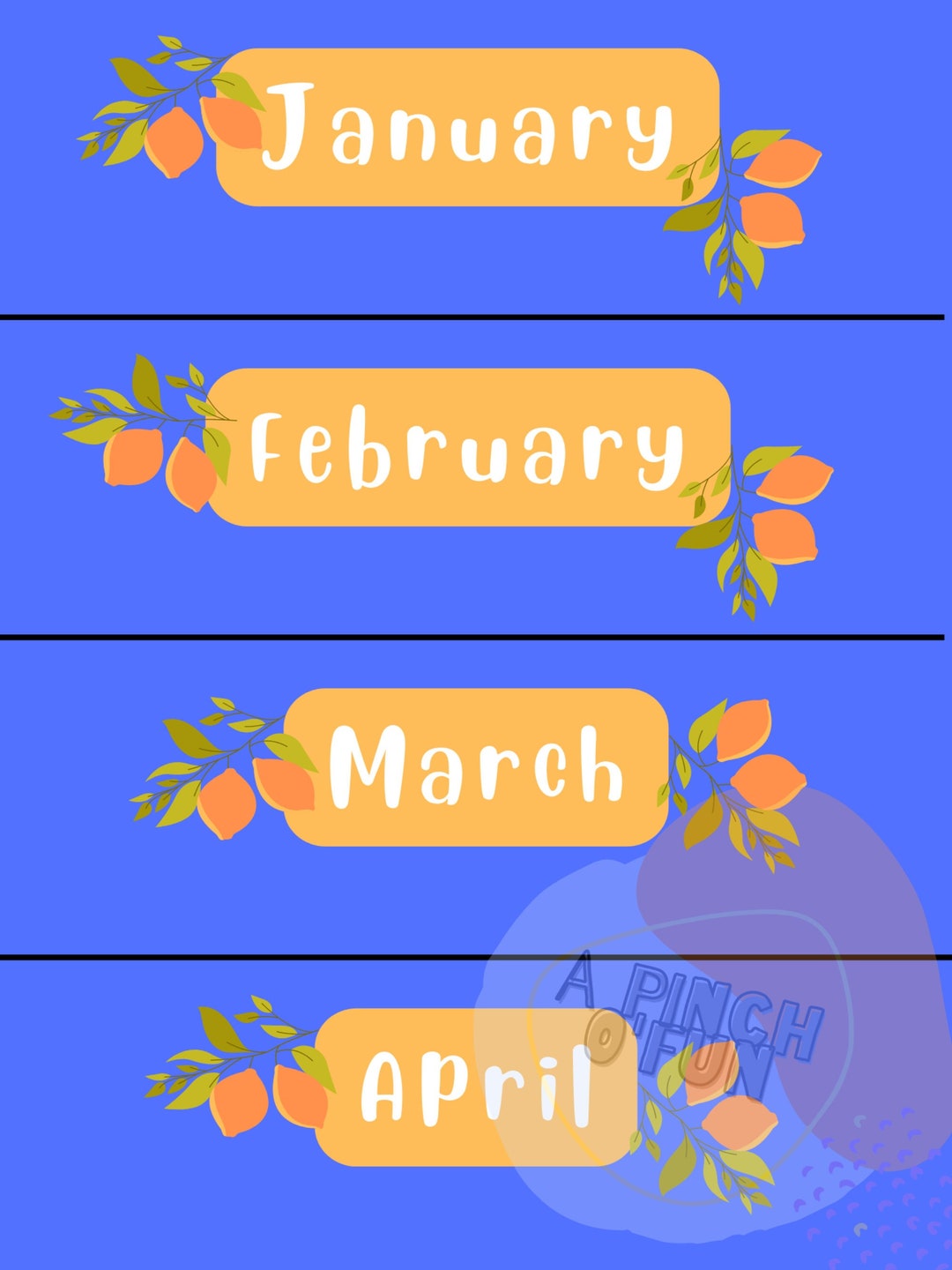 Printable Calendar Months Wall Decor Modern Colorful Elementary ...