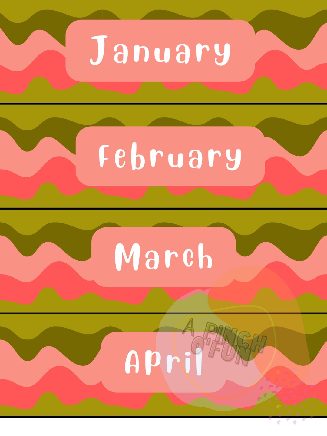 Printable Months Calendar Labels Groovy Wall Decor Modern Colorful ...