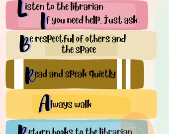 Printable Library Rules Poster Books Wall Decor Modern Colorful ...