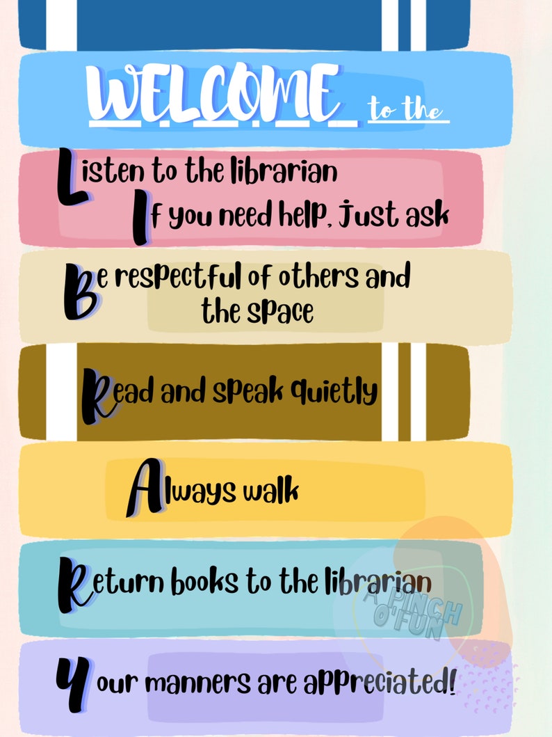 Printable Library Rules Poster Books Wall Decor Modern Colorful ...