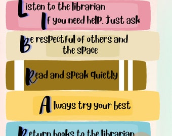 Printable Library Rules Poster Books Wall Decor Modern Colorful ...