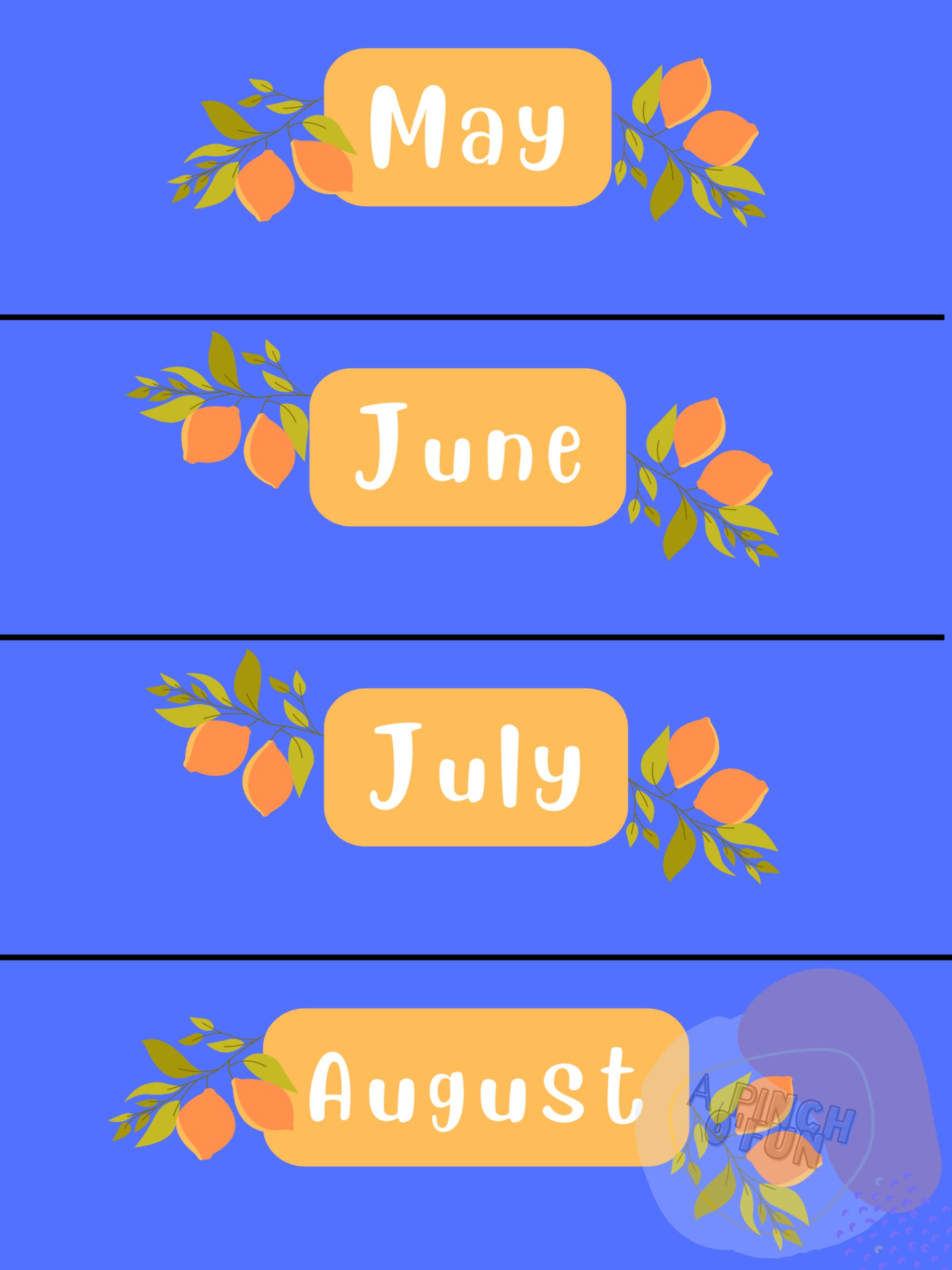 Printable Calendar Months Wall Decor Modern Colorful Elementary ...