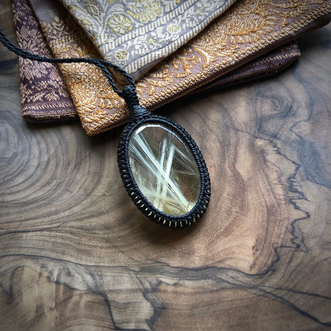 Golden Star Rutile, Super Beautiful Rare Star Rutile, Black Macrame ...