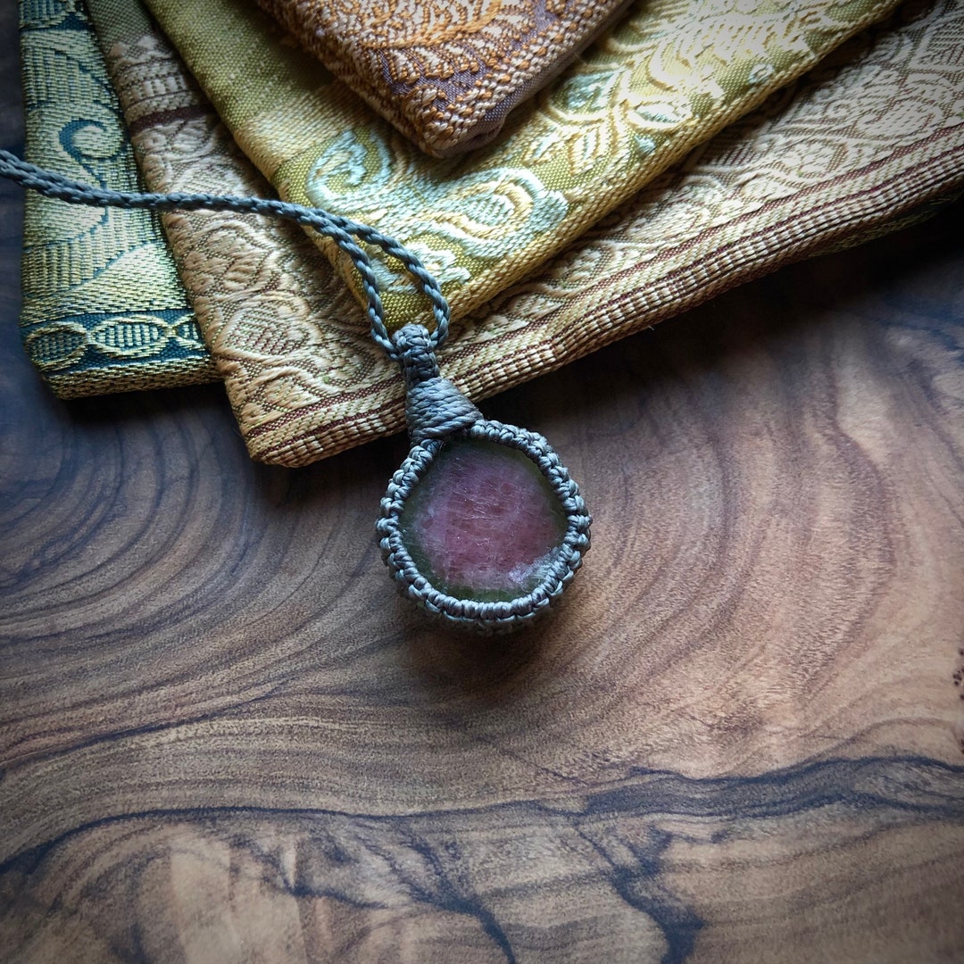 Watermelon Tourmaline Pendant, Macrame Necklace, Little Watermelon ...
