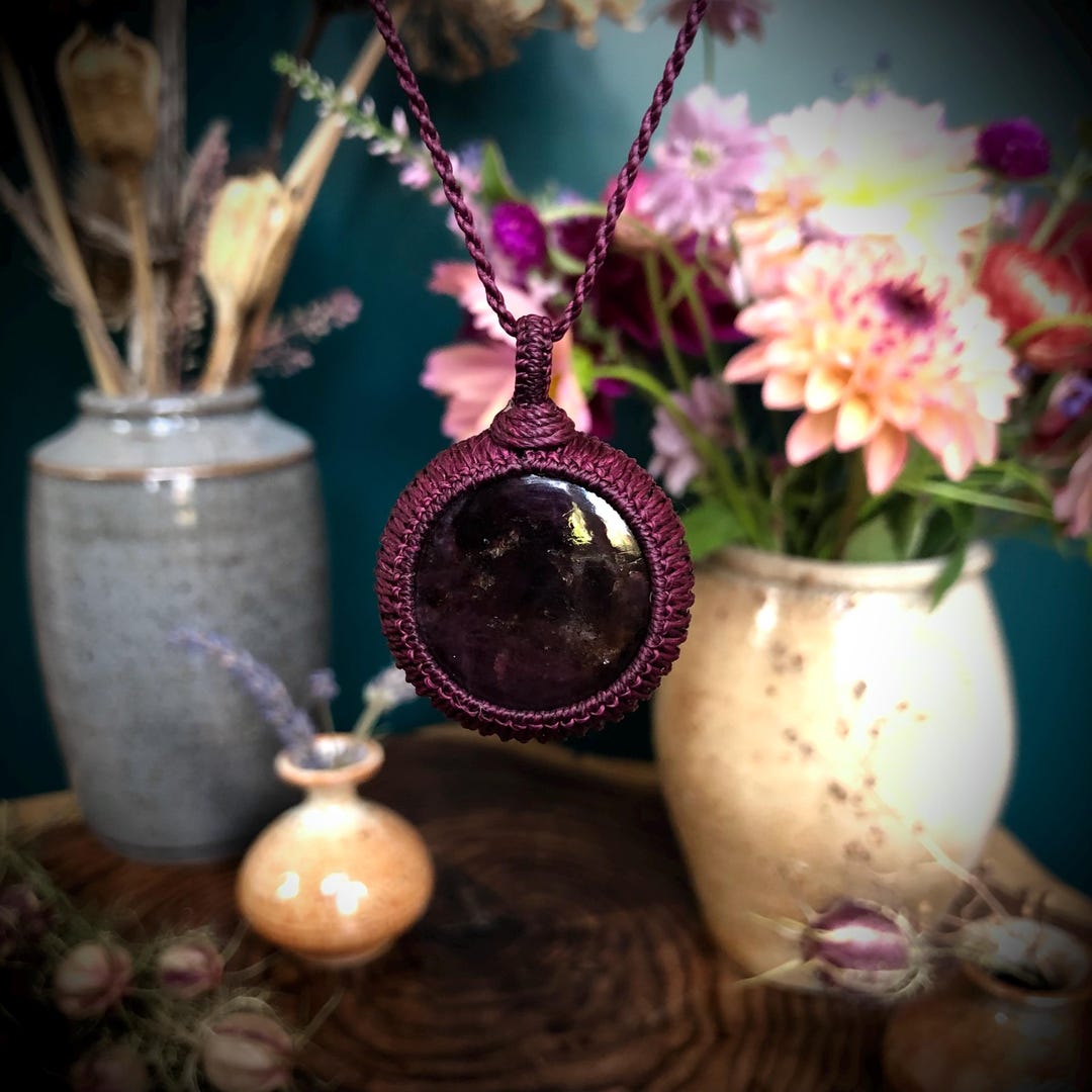 Round Red Garnet Pendant, Large Garnet Pendant, Deep Red, Almost Black ...
