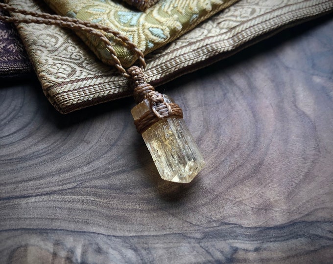 Imperial Topaz Crystal Macrame Pendant, Raw Imperial Topaz, Orange ...