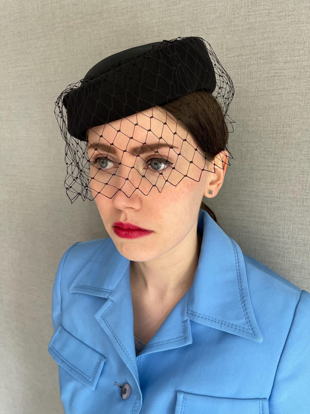 Original 1980s Black Netted Hat by Bermona - Etsy