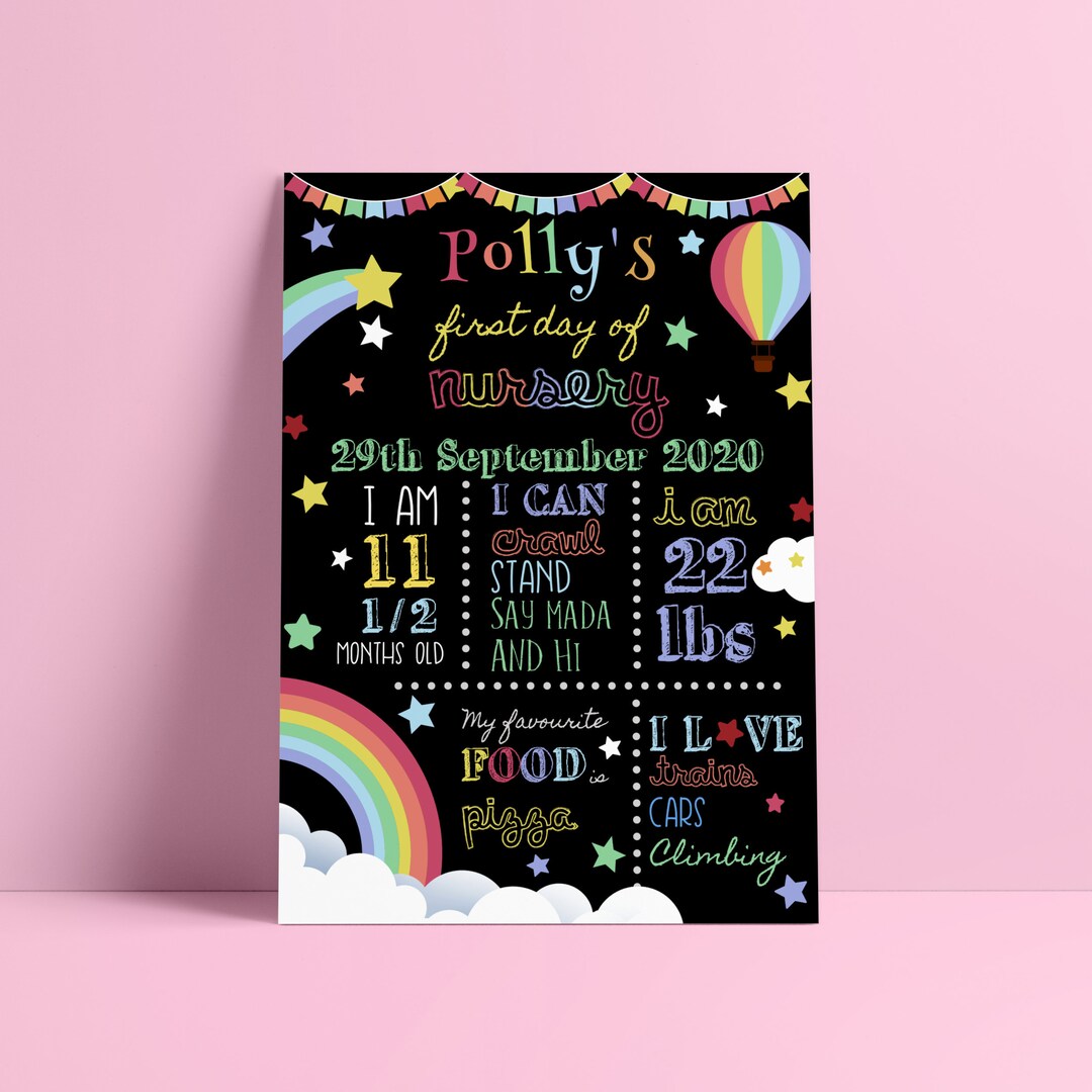First Day of Nursery Sign Poster Print, Kids Milestone First Day of ...