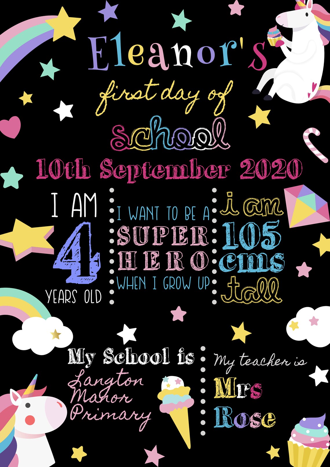 Unicorn First Day of School Sign First Day of School - Etsy UK