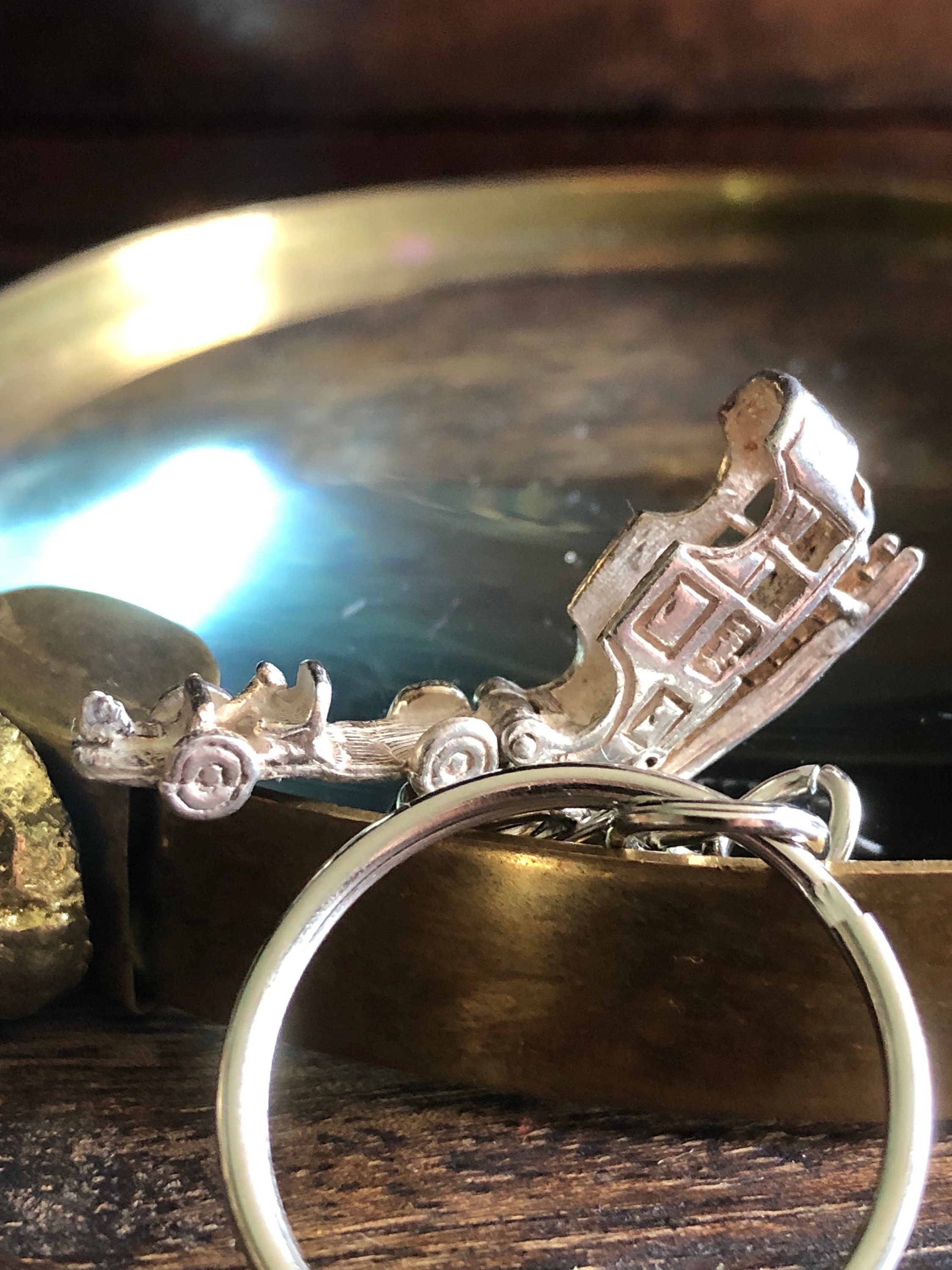 Silver Vintage Fire Truck Fire Engine Articulated Keychain Keyring With ...
