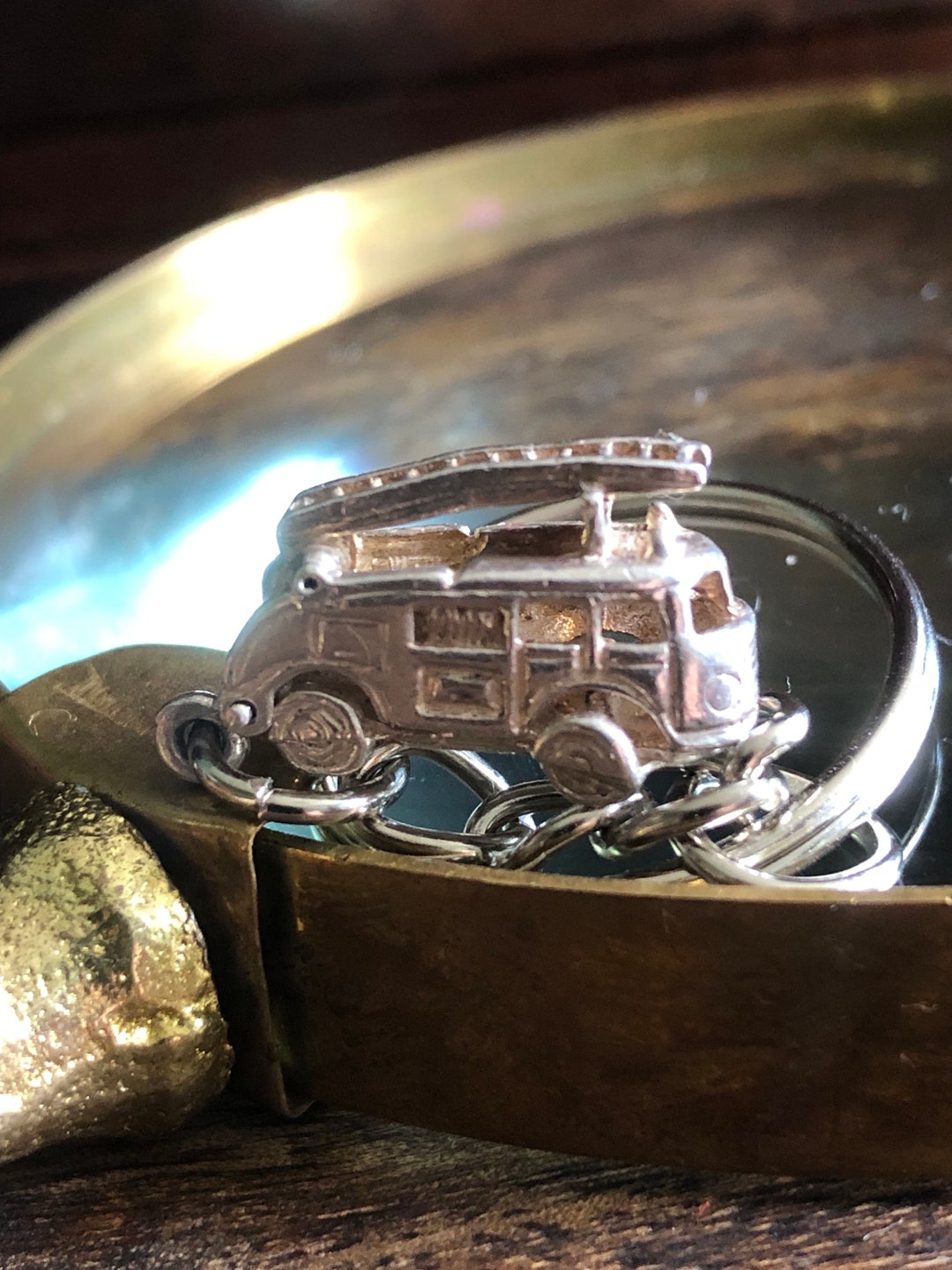 Silver Vintage Fire Truck Fire Engine Articulated Keychain Keyring With ...