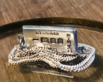 Vintage Silver Ingot Pendant With Silver Necklace Chain, 1977 ...