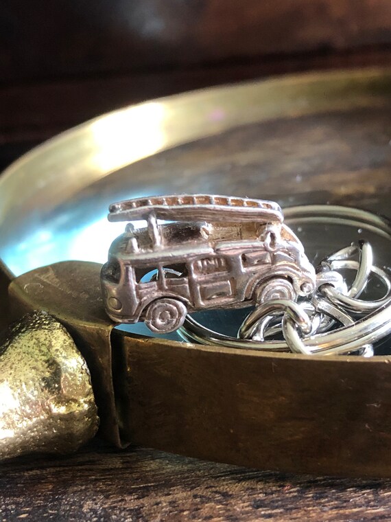 Silver Vintage Fire Truck Fire Engine Articulated Key… - Gem