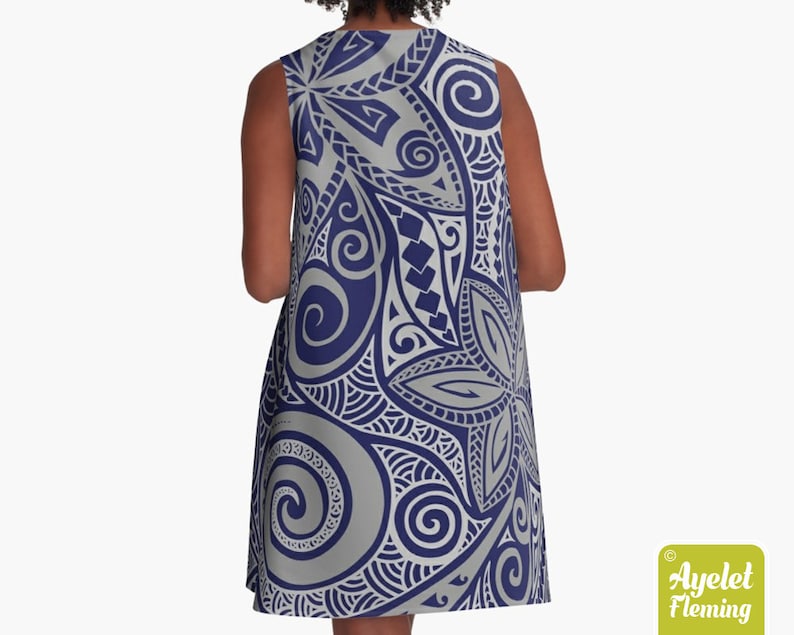 Hawaiian Dress Women - Polynesian Dress - Navy Blue Gray Floral Tiki ...