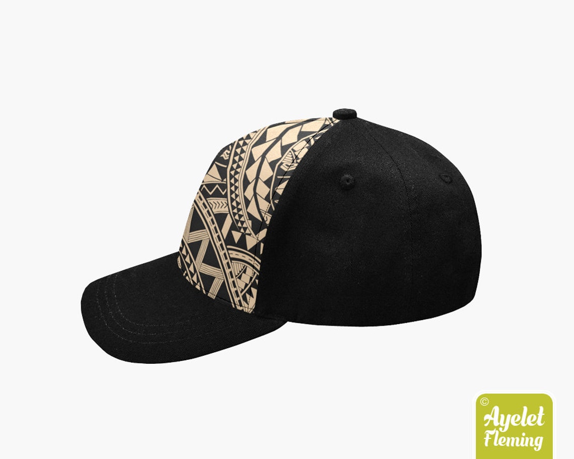 Polynesian baseball cap Samoan 6 panel hat Black cap with | Etsy