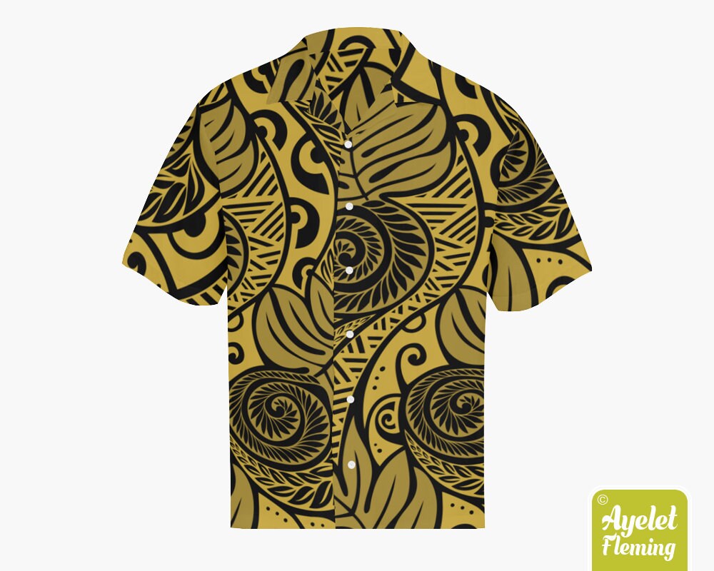 Hawaiian shirt men Polynesian shirt Samoan shirt Golden | Etsy