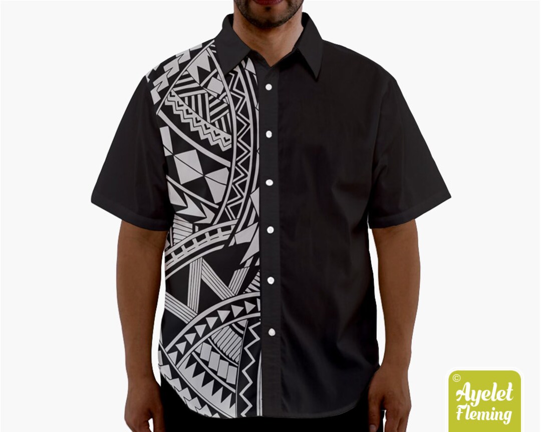 Polynesian Shirt - Samoan Shirt - Hawaiian Shirt Men Men - Black Gray ...