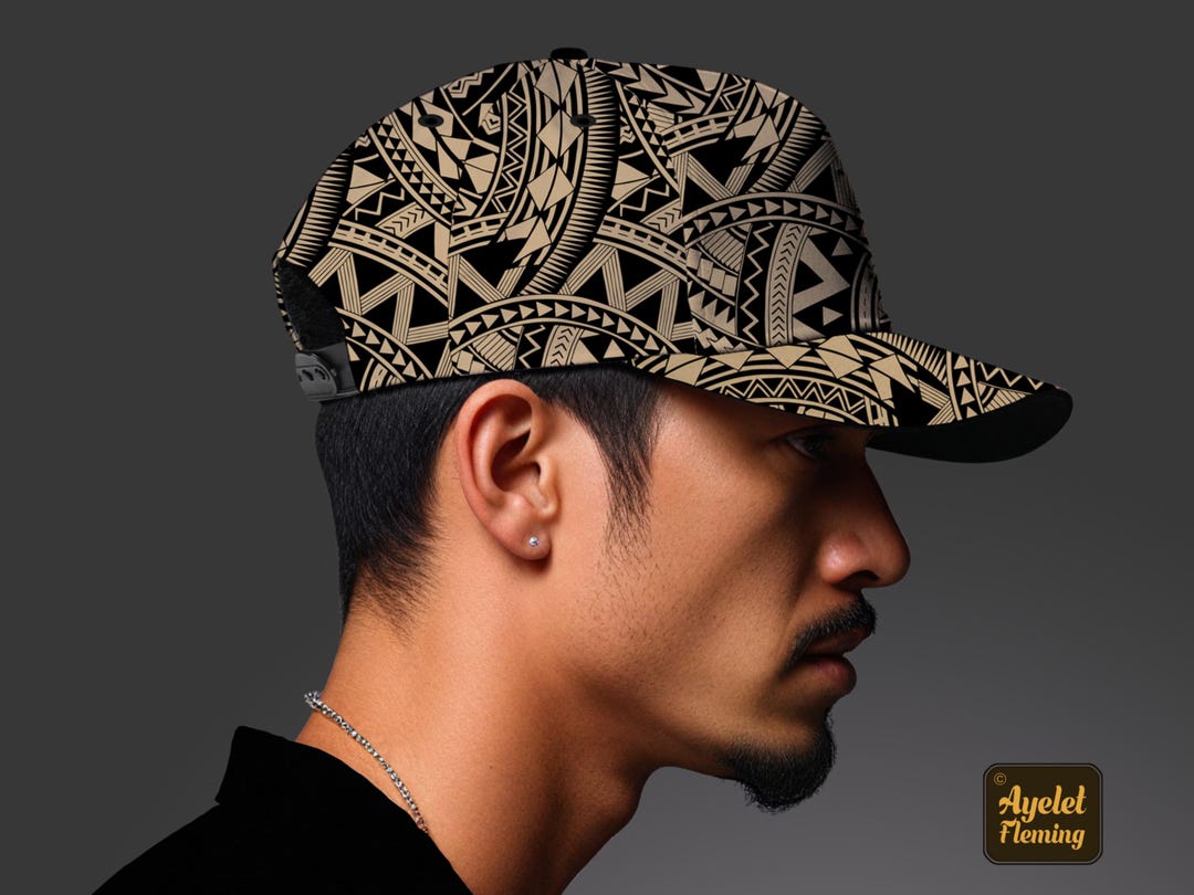 Samoan Tribal Baseball Cap Black and Tan Polynesian Design for Men and ...