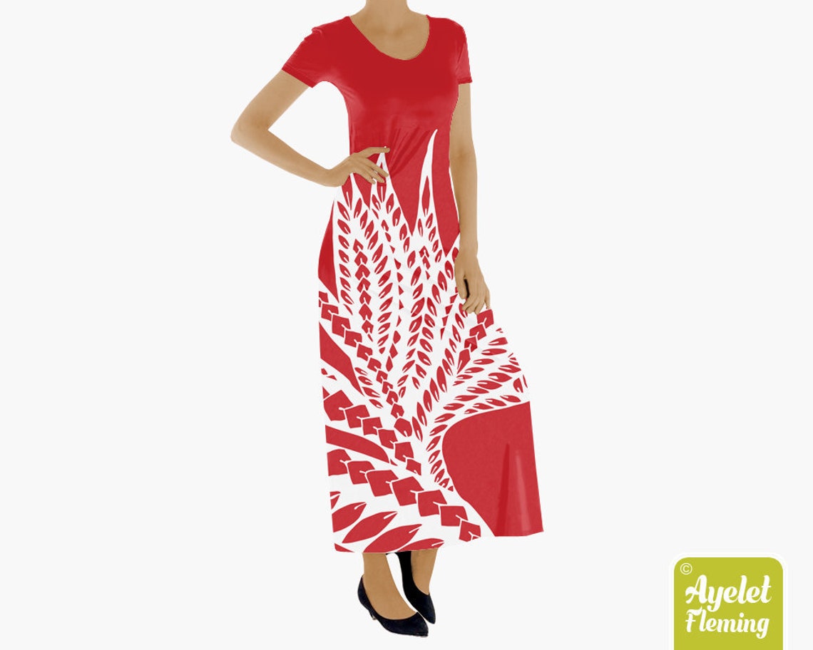 Hawaiian Dresses Polynesian Dress Red White Cotton Maxi - Etsy