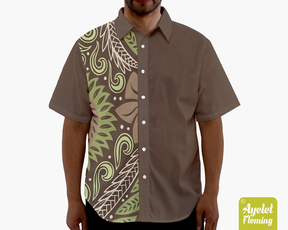 Hawaiian Shirt Men Polynesian Shirt Samoan Shirt Brown | Etsy