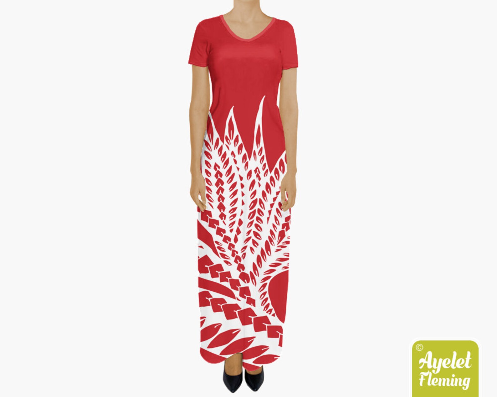 Hawaiian Dresses Polynesian Dress Red White Cotton Maxi - Etsy