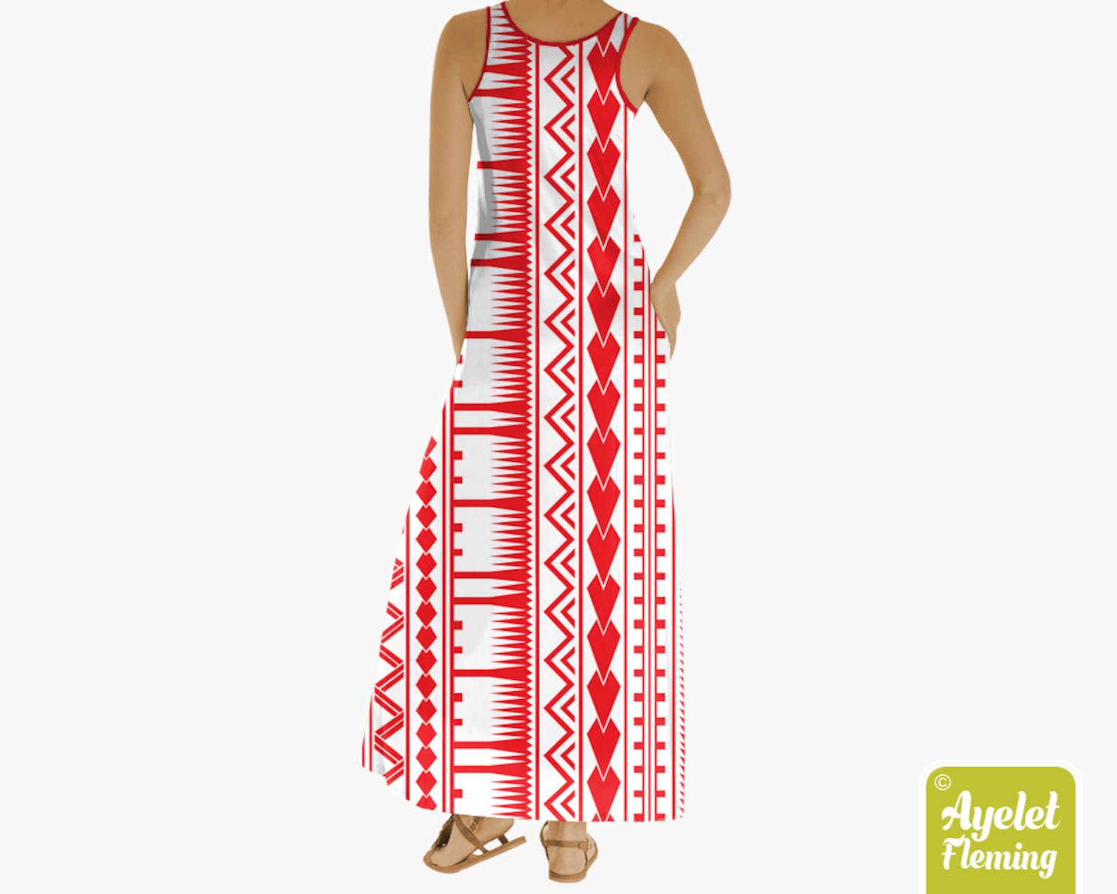 Polynesian Dress Samoan Dress Red White Sleeveless Maxi - Etsy