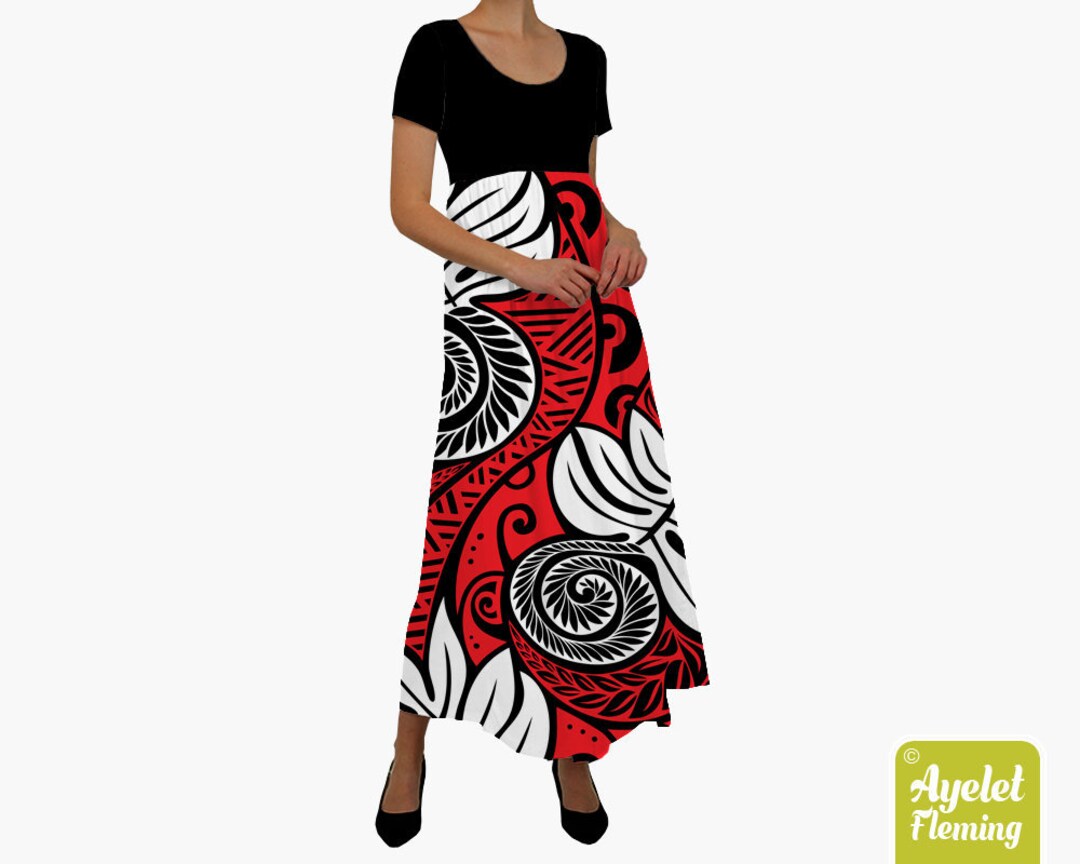 Hawaiian Dress Ulu Polynesian Dress Black Red White Cotton - Etsy