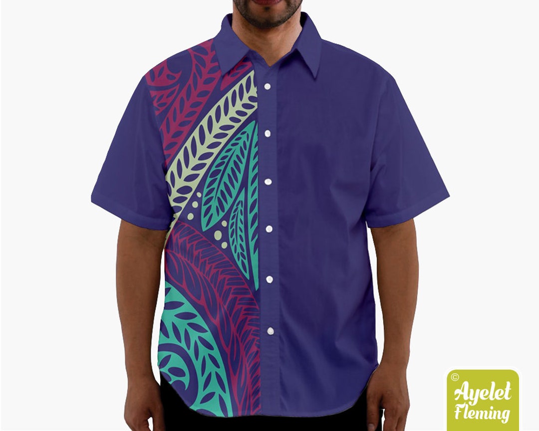 Hawaiian Shirt Men Polynesian Shirt Samoan Shirt Purple Blue Tribal ...