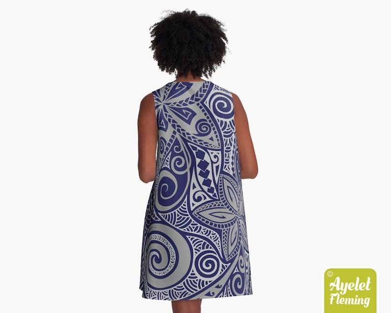 Hawaiian Dress Women - Polynesian Dress - Navy Blue Gray Floral Tiki ...