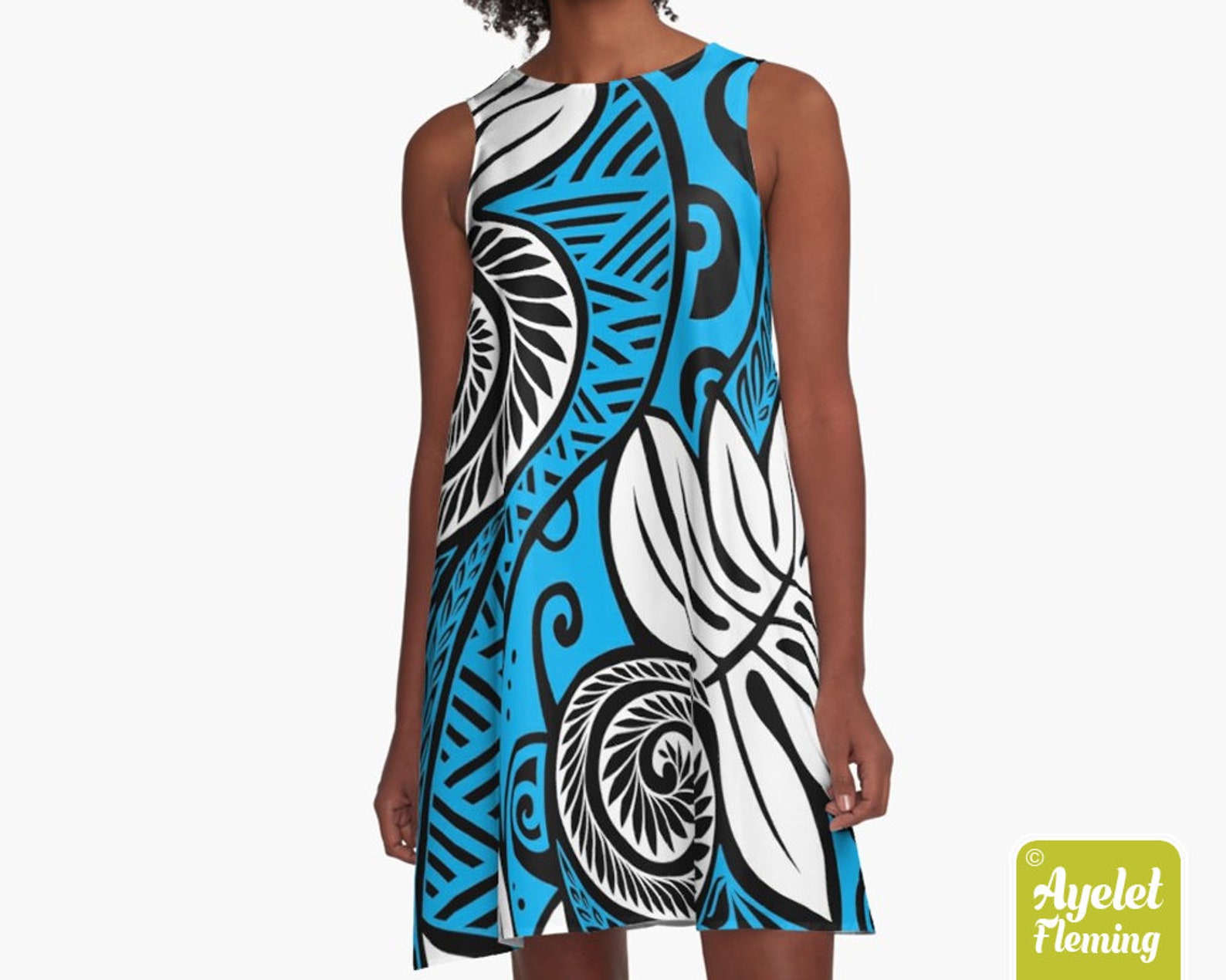 Hawaiian Dress Women Ulu Polynesian Dress Blue Black Tiki - Etsy