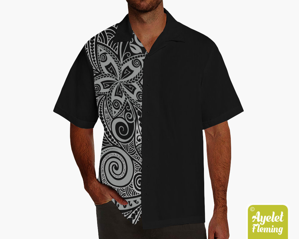 Hawaiian shirt men Polynesian shirt Samoan shirt Half | Etsy