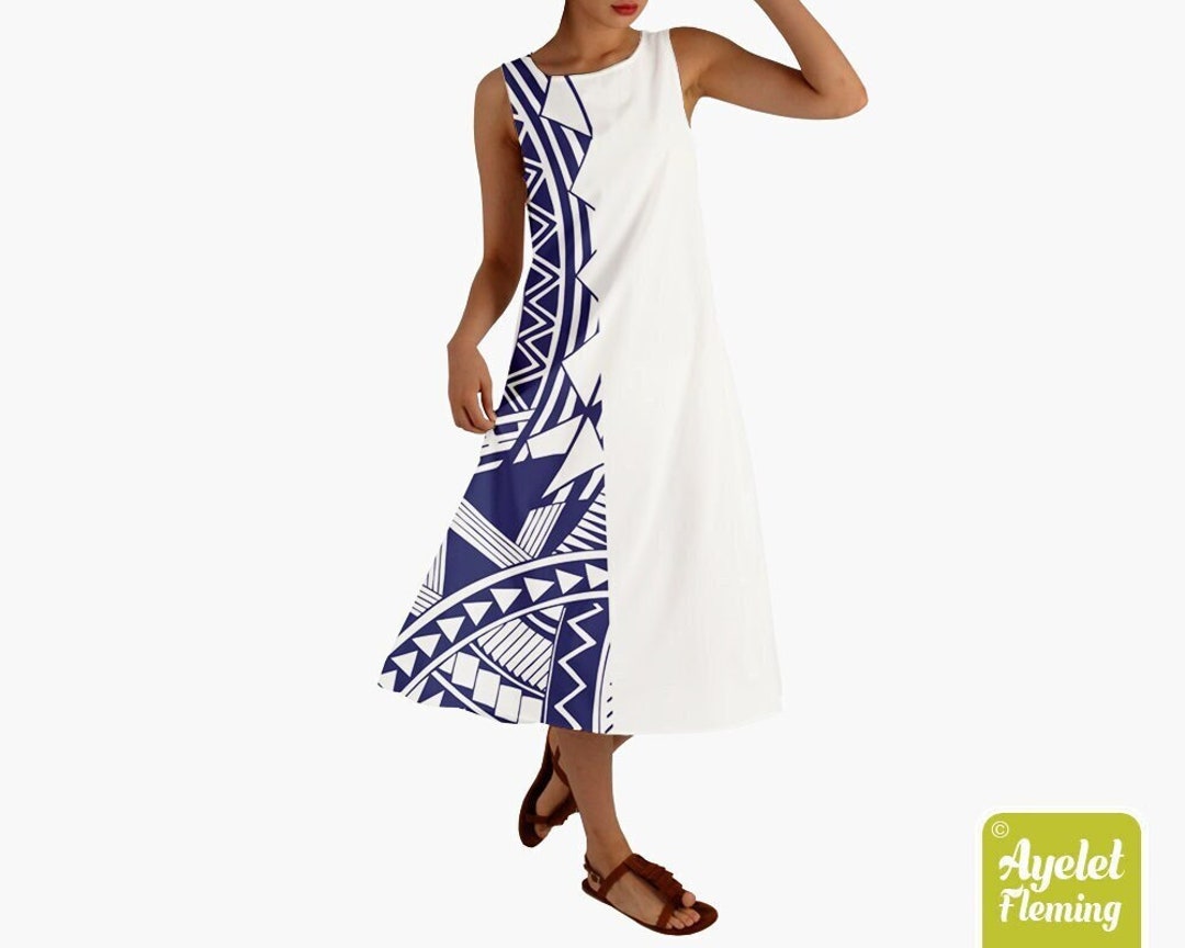 Hawaiian Dress Women - Polynesian Dress - Samoan Dress - Half Navy Blue ...