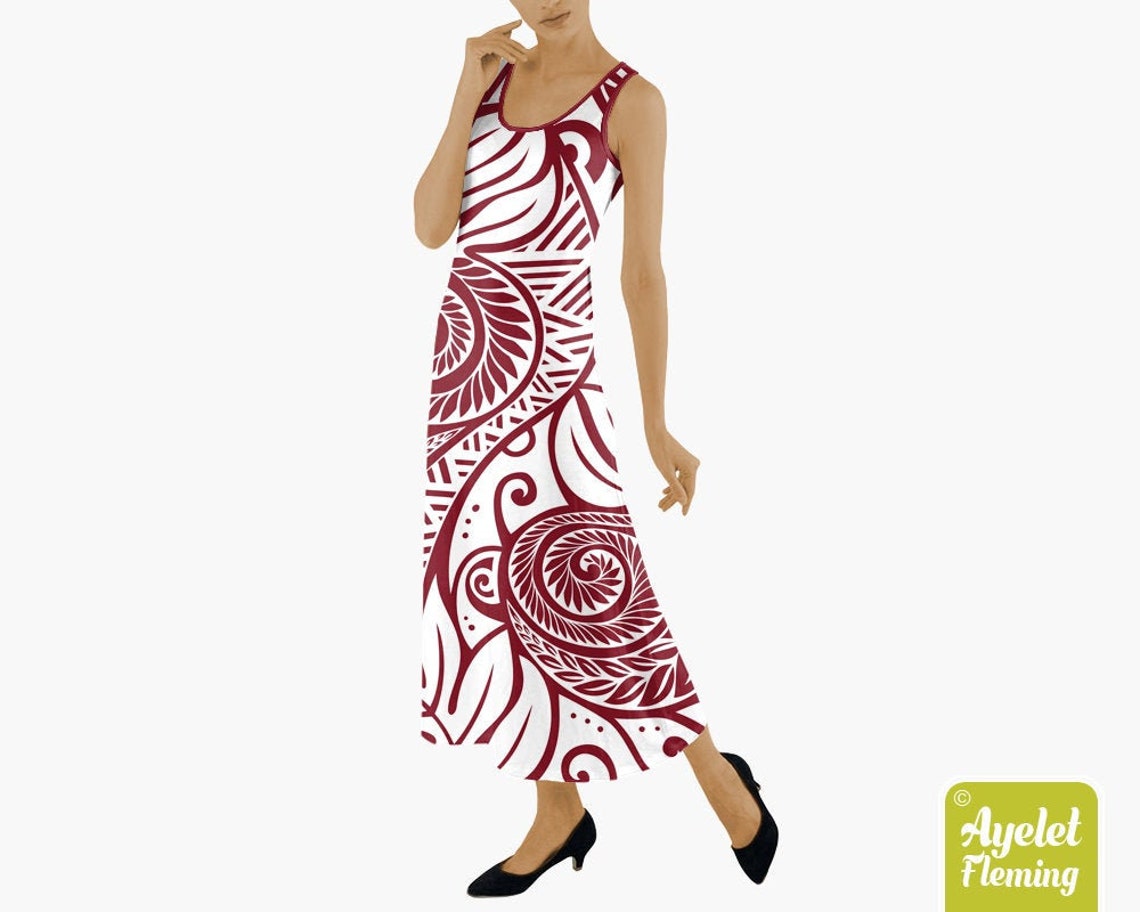 Hawaiian Dresses Ulu Polynesian Dress Burgundy White - Etsy