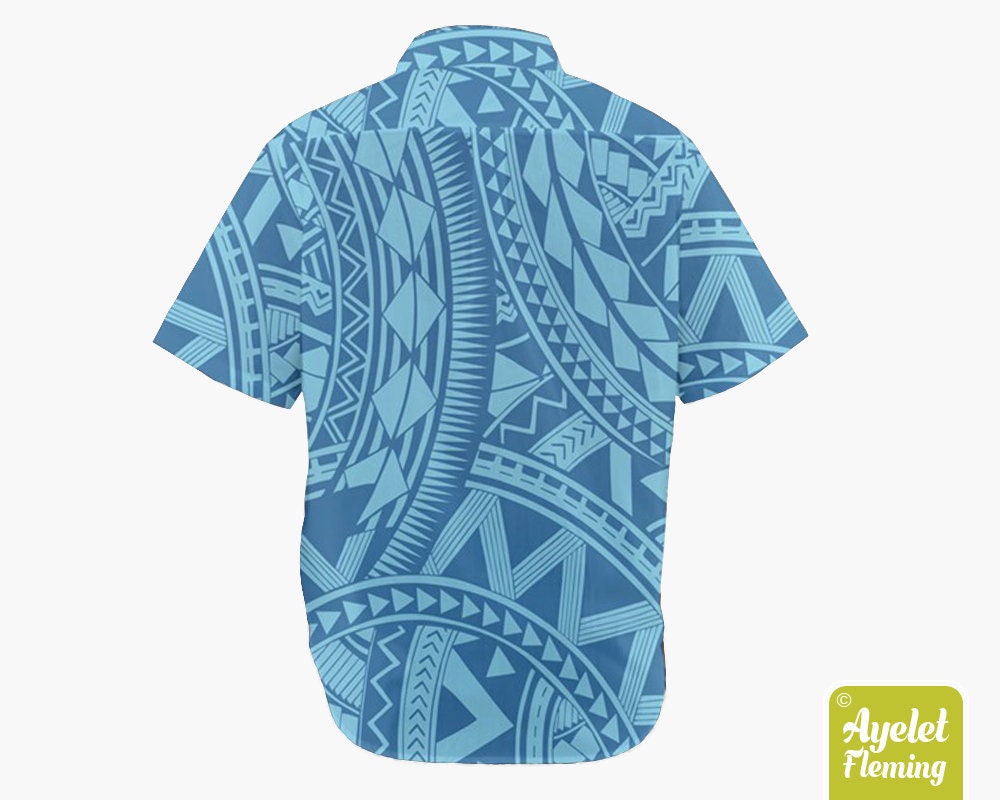 Polynesian shirt Samoan shirt Hawaiian shirt men Blue | Etsy