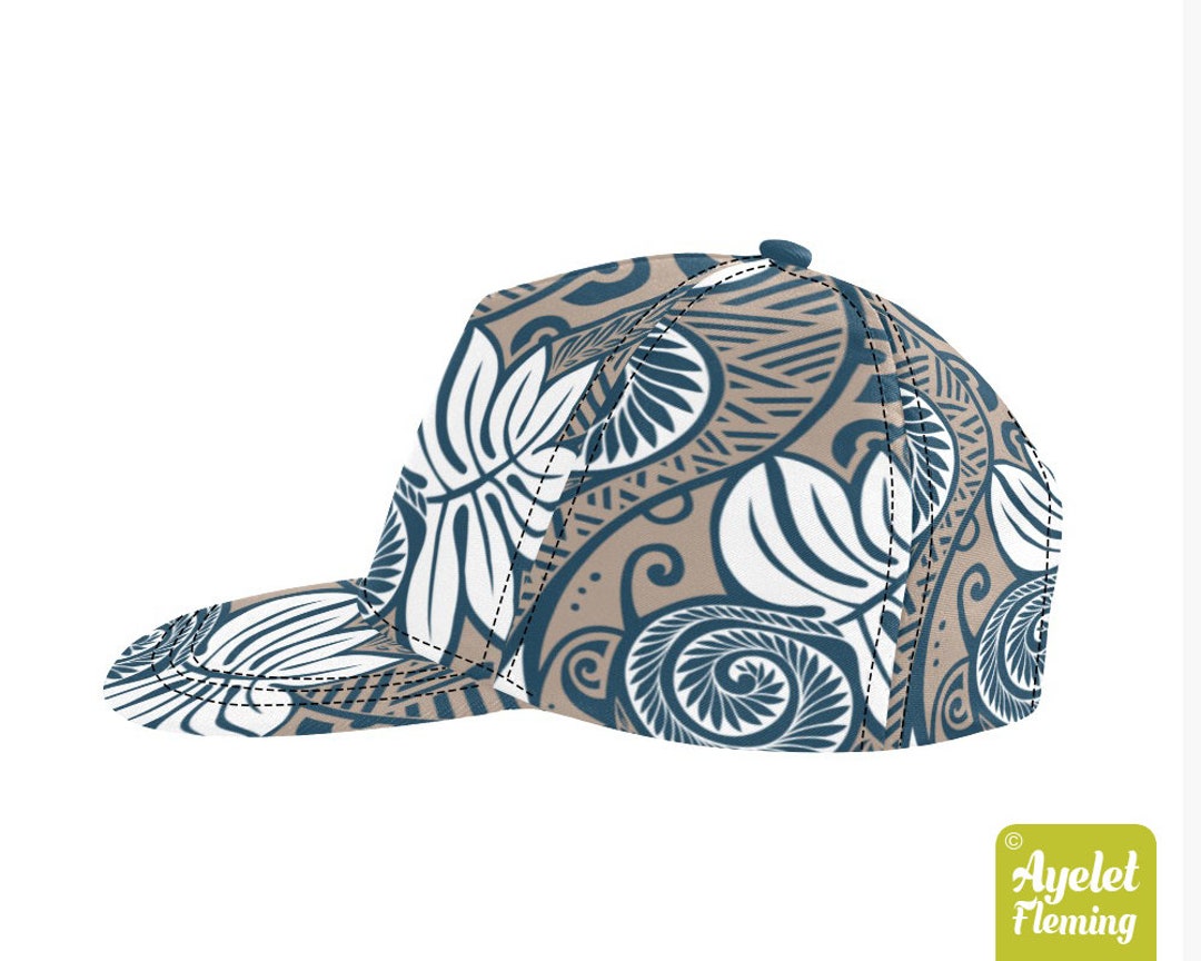 Polynesian Baseball Cap - Samoan 6 Panel Hat - Blue Light Brown White ...
