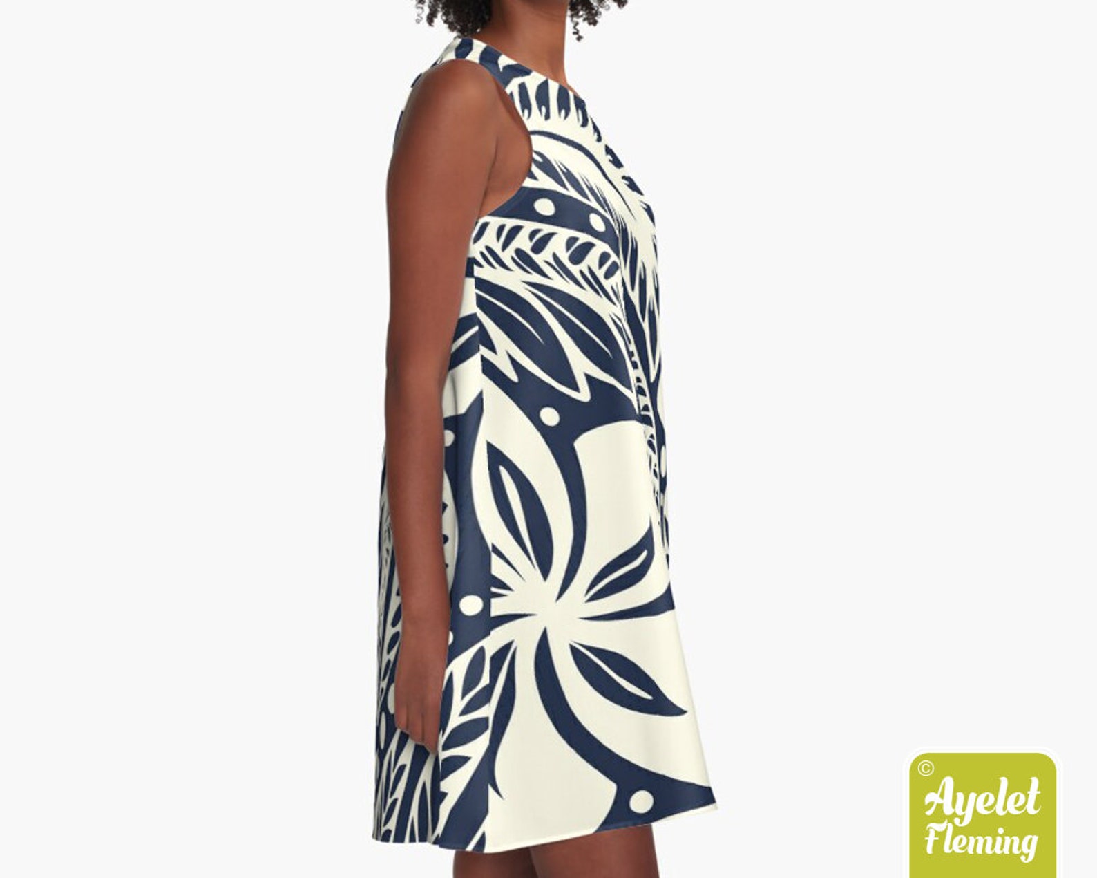 Hawaiian Dress Women Polynesian Dress Navy Blue off White | Etsy