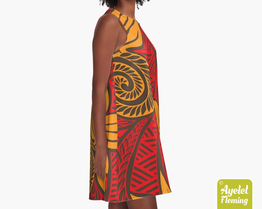 Hawaiian dress women ulu Polynesian dress Red orange brown | Etsy