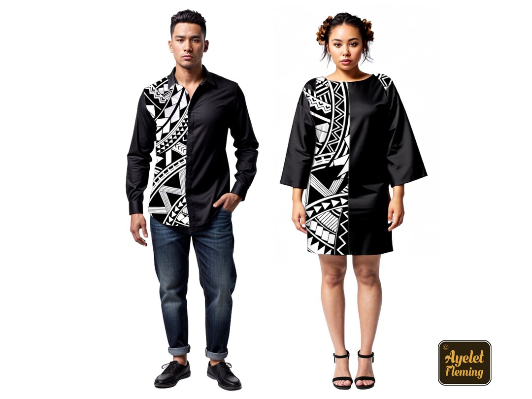 Polynesian Dress Samoan Shirt Couple Outfit - Black and White Bell ...