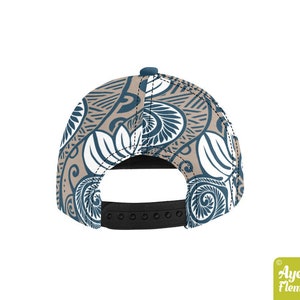 Polynesian Baseball Cap - Samoan 6 Panel Hat - Blue Light Brown White ...