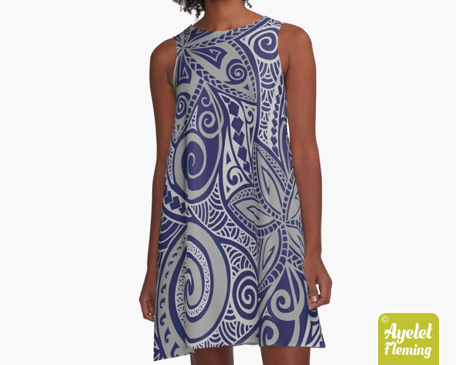 Hawaiian Dress Women - Polynesian Dress - Navy Blue Gray Floral Tiki ...