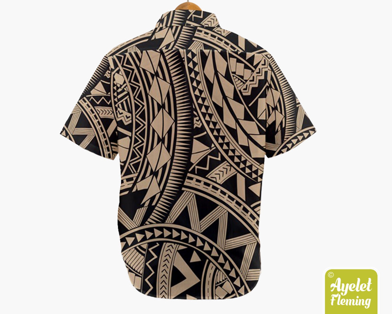 Polynesian Shirt Samoan Shirt Hawaiian Shirt Men Black Tan Samoan ...