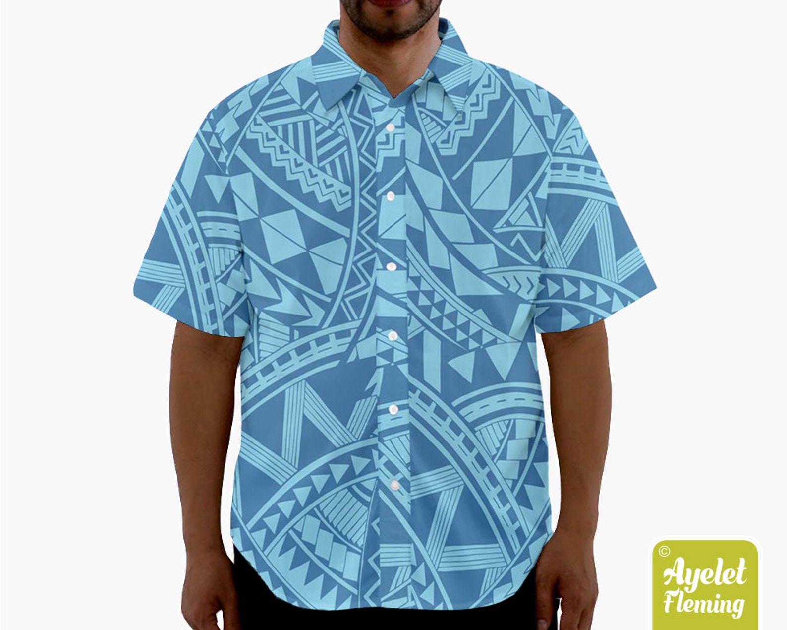 Polynesian Shirt Samoan Shirt Hawaiian Shirt Men Blue - Etsy