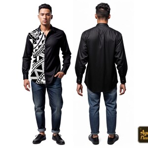 Polynesian Dress Samoan Shirt Couple Outfit - Black and White Bell ...