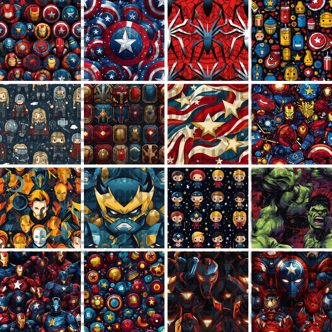 120+ Marvel Inspired Super Hero Seamless Patterns - Digital Paper ...