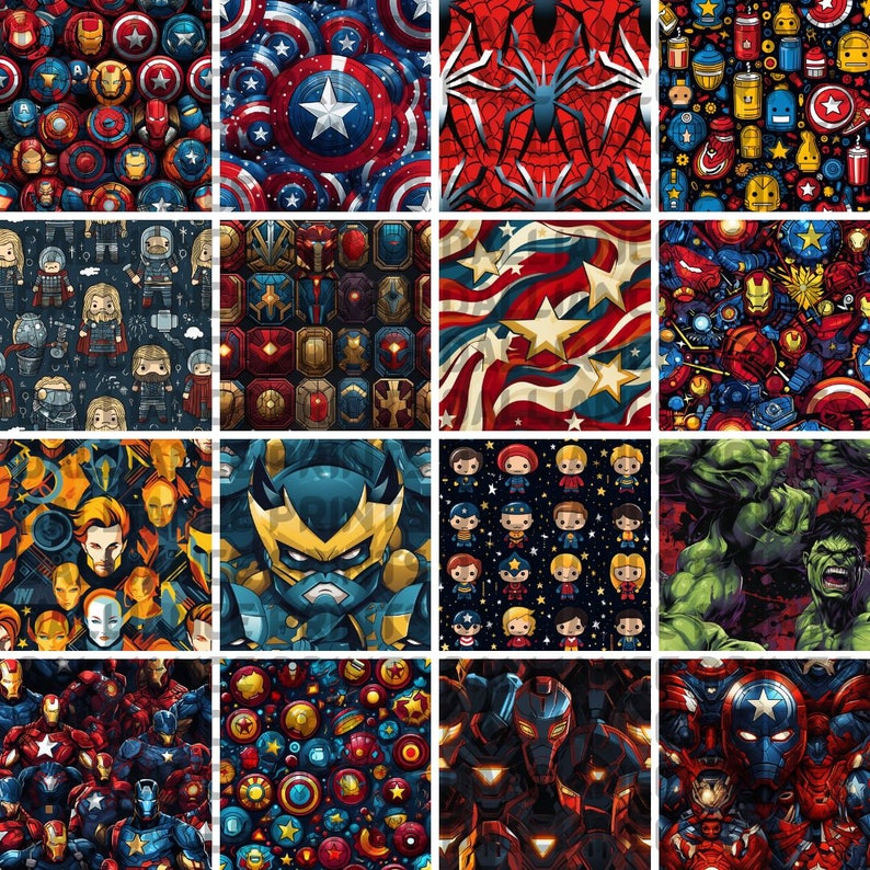 120+ Marvel Inspired Super Hero Seamless Patterns - Digital Paper ...