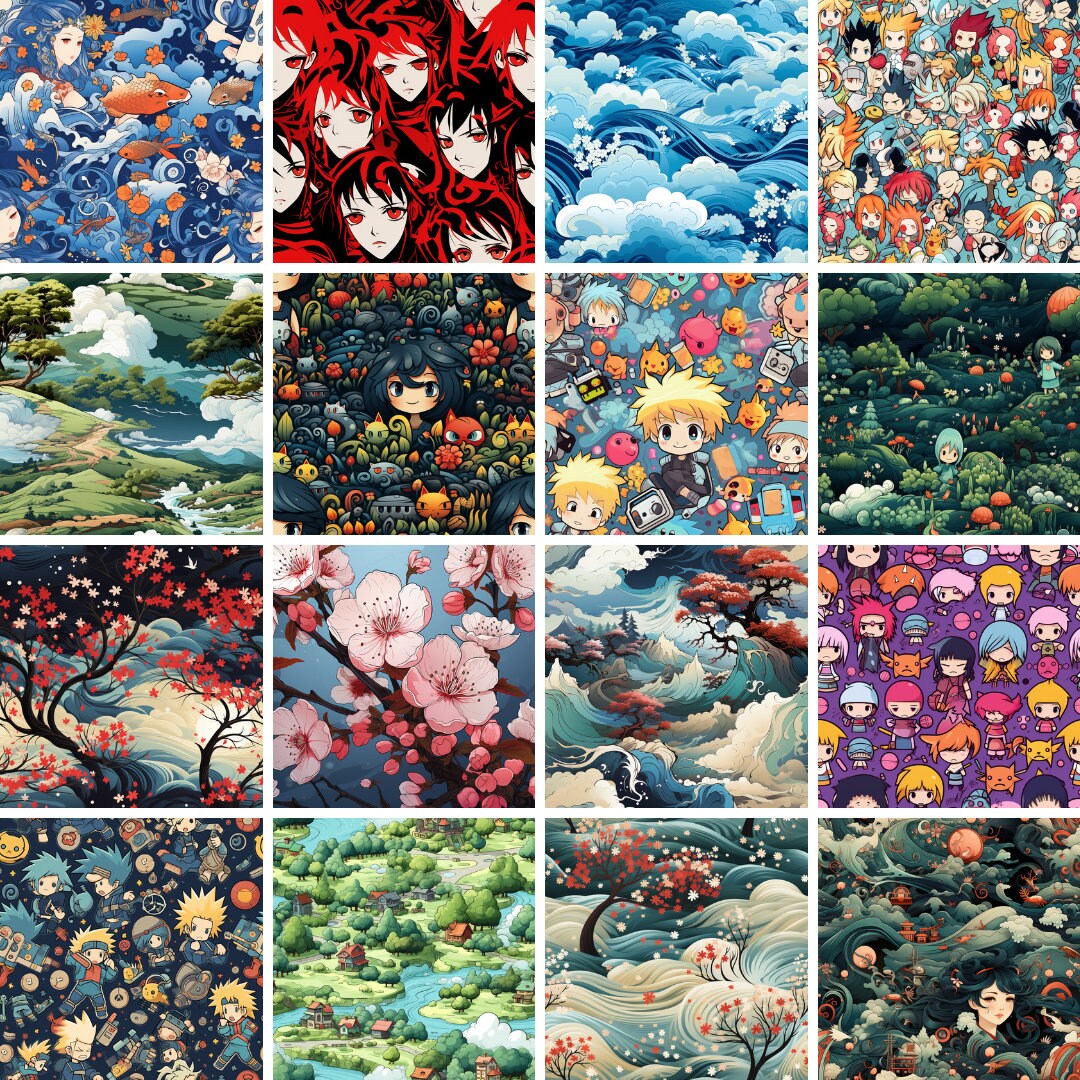 700+ Anime Patterns - Seamless Patterns - Anime Digital Paper - Digital ...