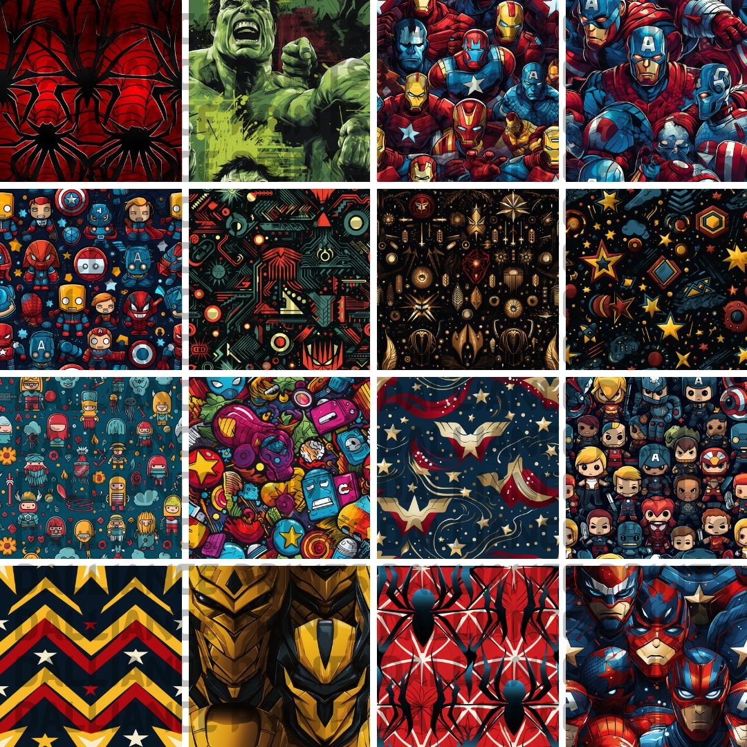 120+ Marvel Inspired Super Hero Seamless Patterns - Digital Paper ...