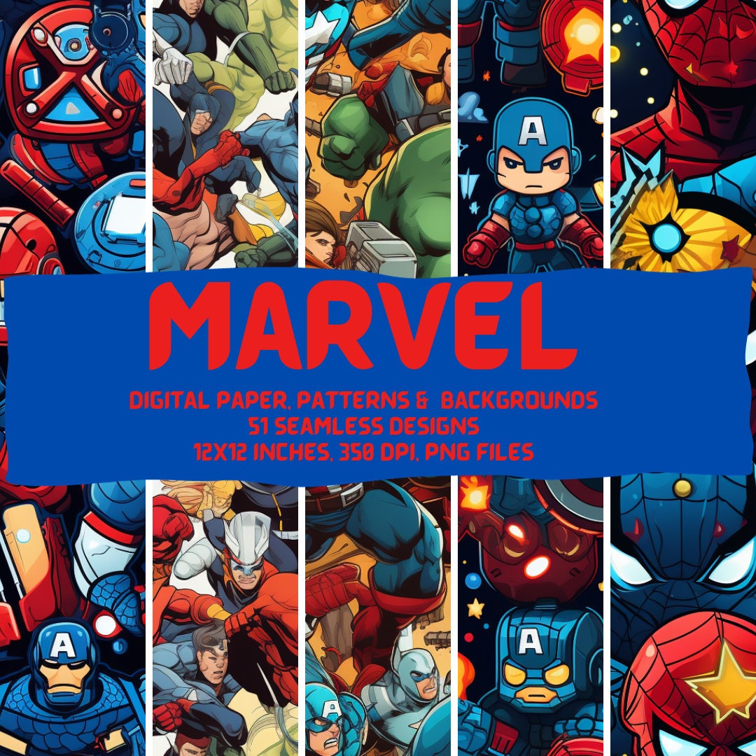 Marvel Digital Papers, Patterns & Backgrounds Seamless PNG Files ...